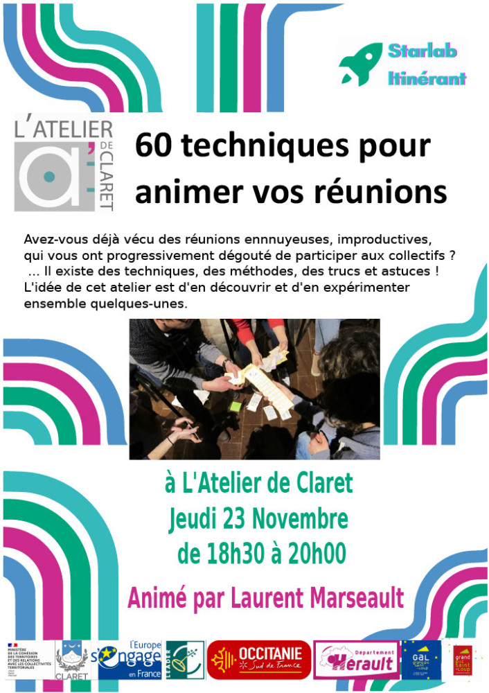 Atelier 60 Techniques pour animer vos réunions 23/11/23 | L'Atelier de ...